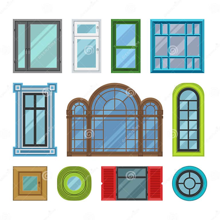 Different House Windows Vector Elements Stock Vector - Illustration of ...