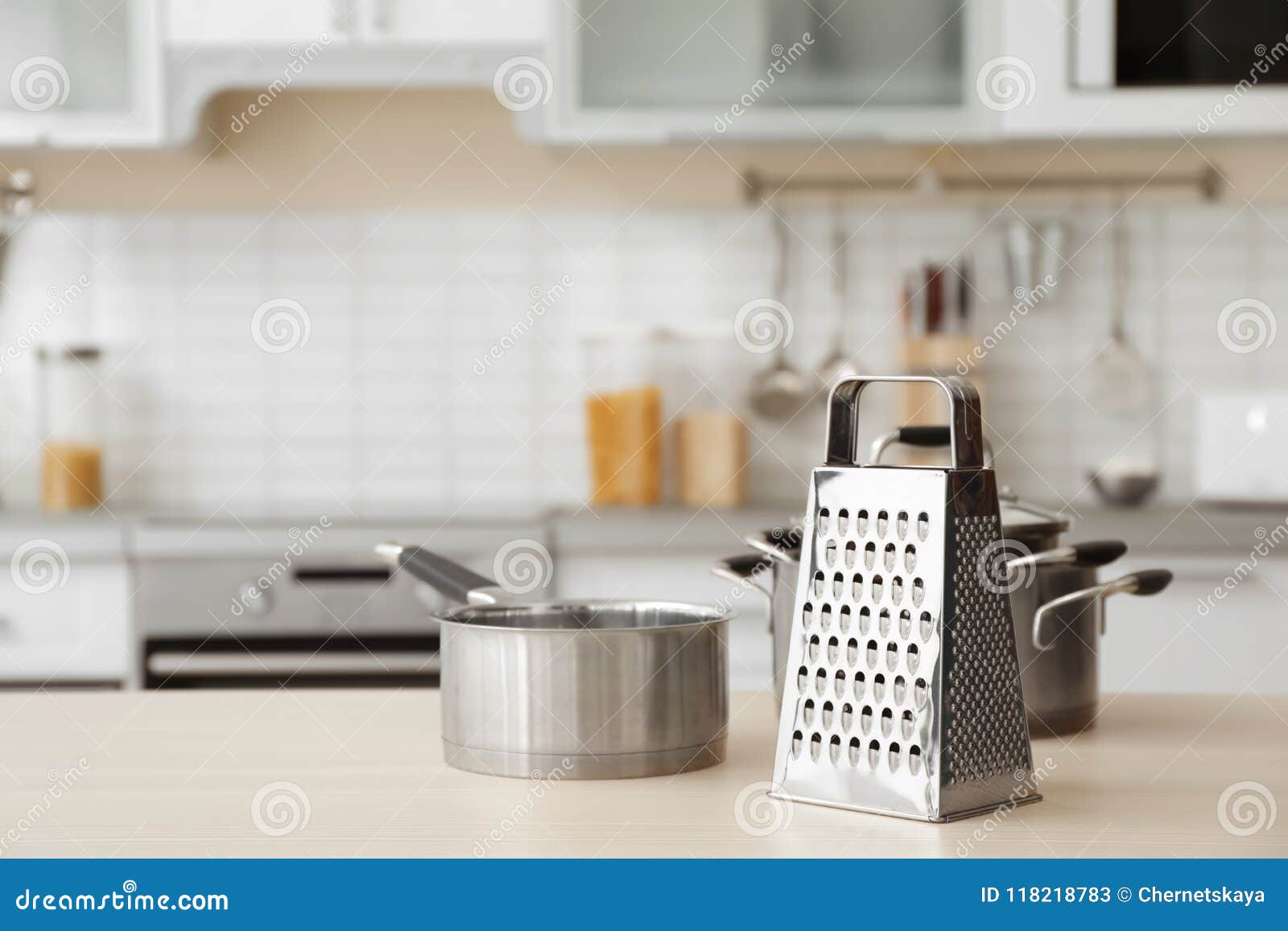 Houseware and Blurred View of Kitchen Interior on Background Stock ...