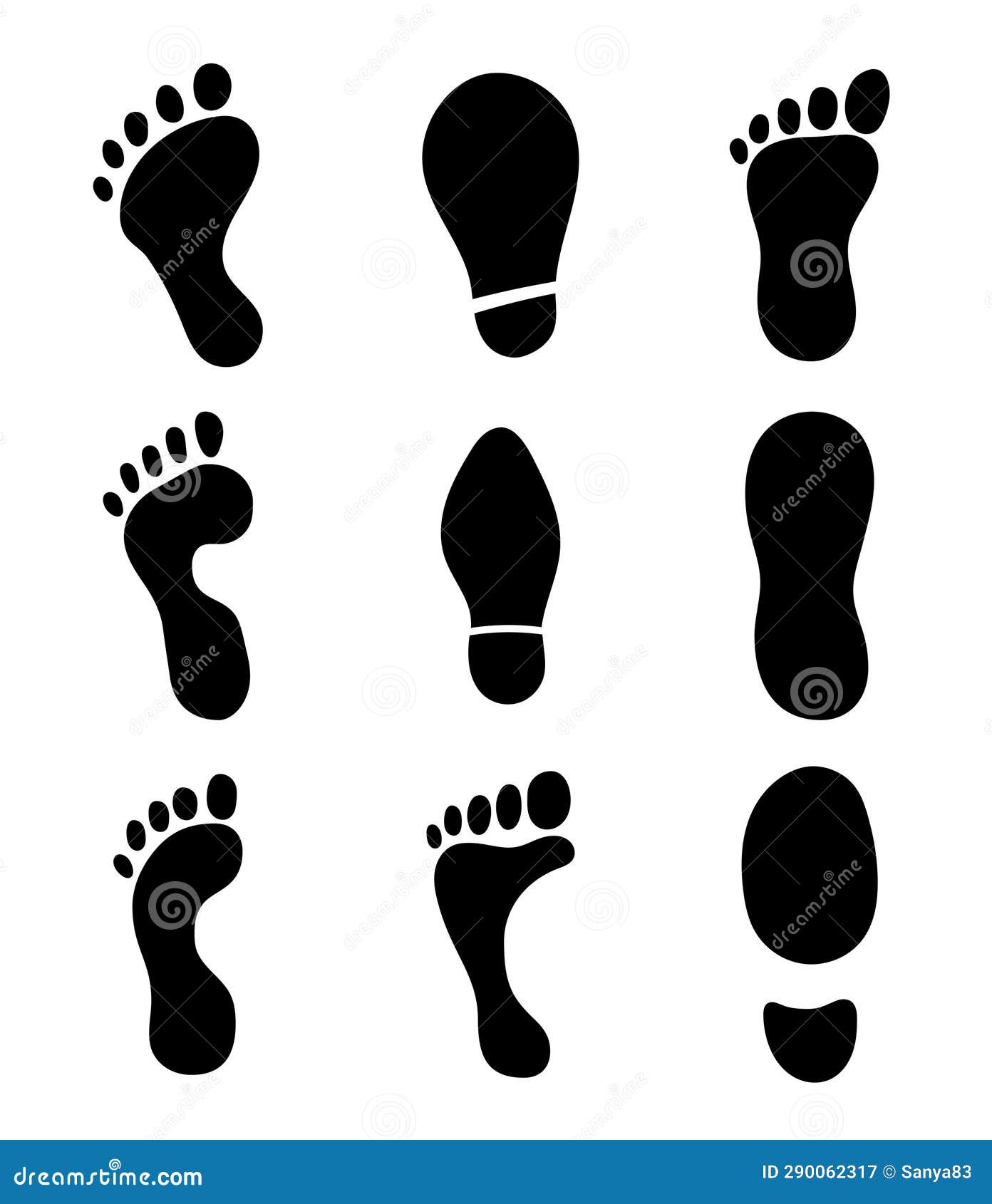 Footprints Silhouette, Footsteps, Boot Sneaker Shoe Print. Human ...