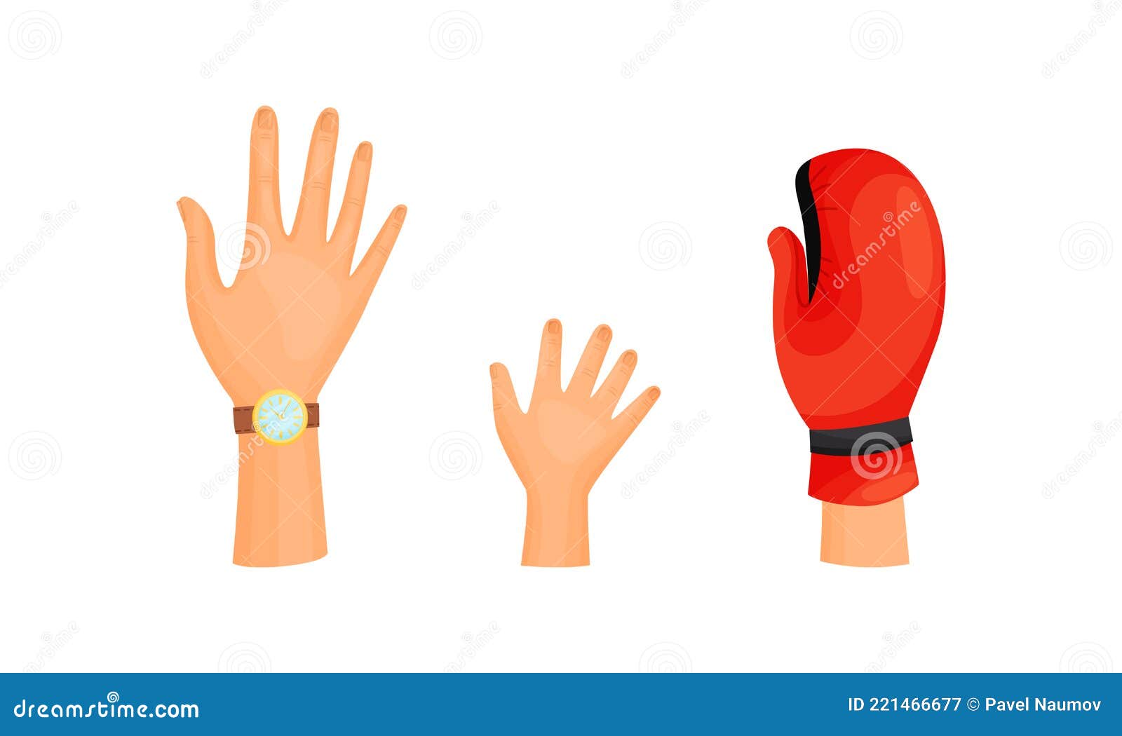Different Human Right Hands With Palm Raised Up Vector Set ...
