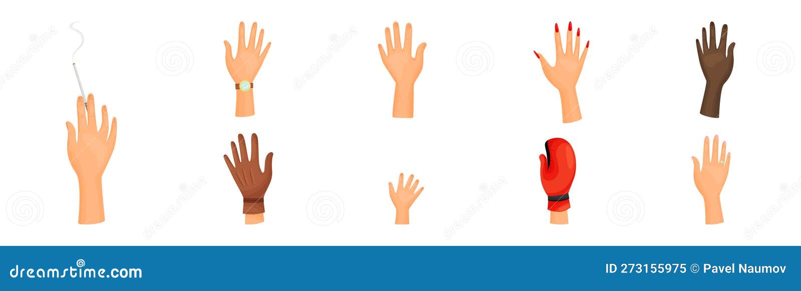 Different Human Right and Left Hands with Palm Raised Up Vector Set ...