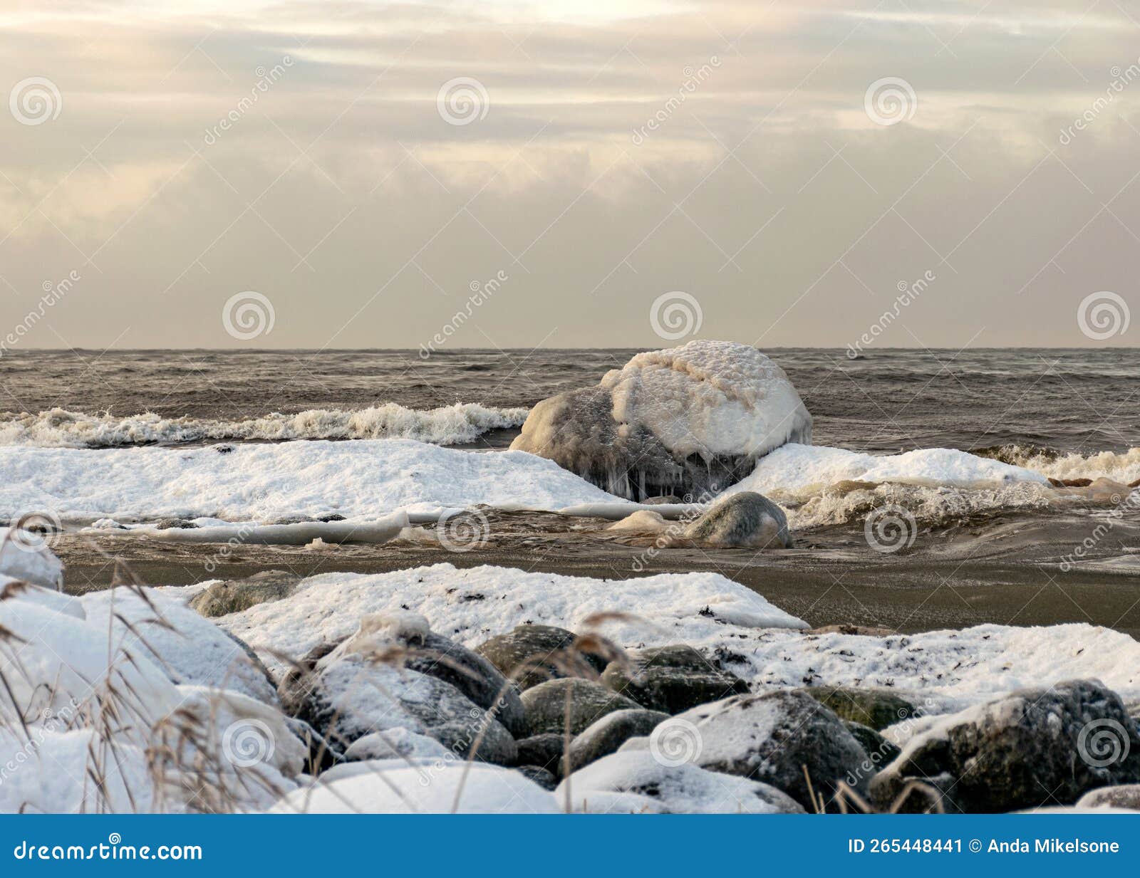 Different Ice Formations on Rocks on the Seashore, Ice Texture, Wind ...