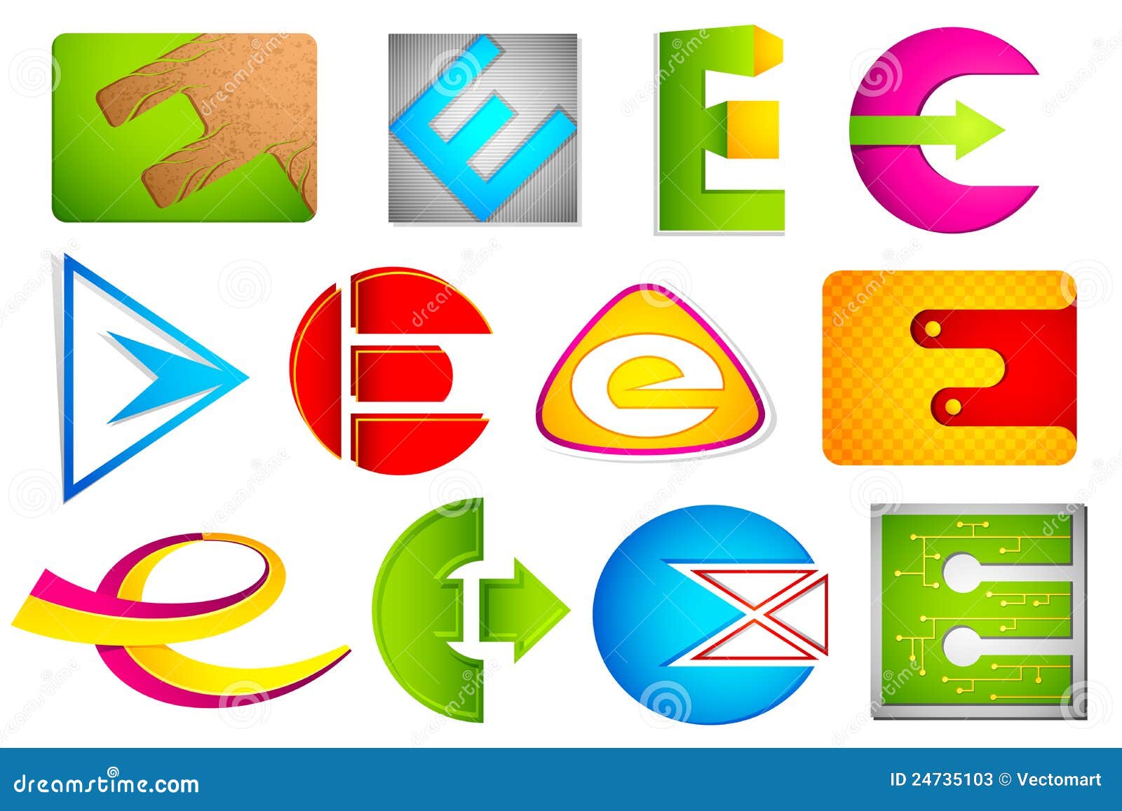 Different Icon with Alphabet E Stock Vector - Illustration of creative ...