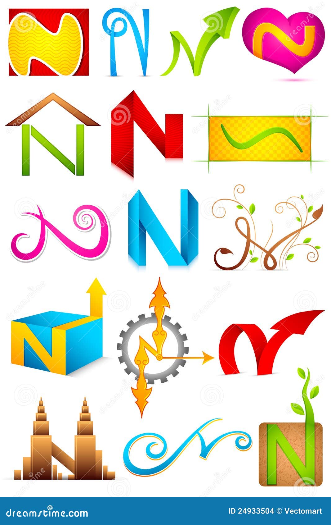 Different Icon with Alphabet N Stock Vector - Illustration of fancy ...