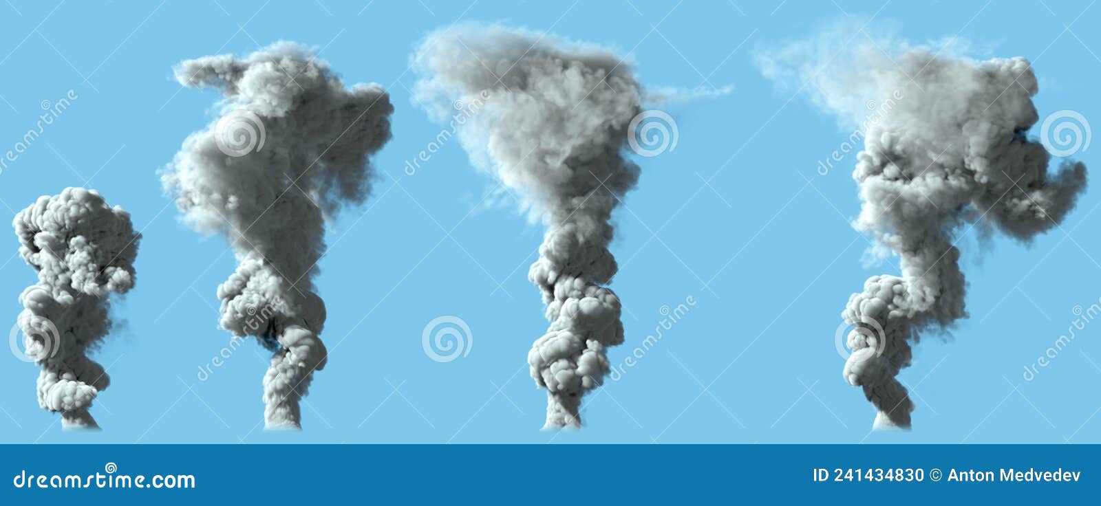 4 Renders of Heavy White Smoke Column As from Volcano or Big Industrial ...