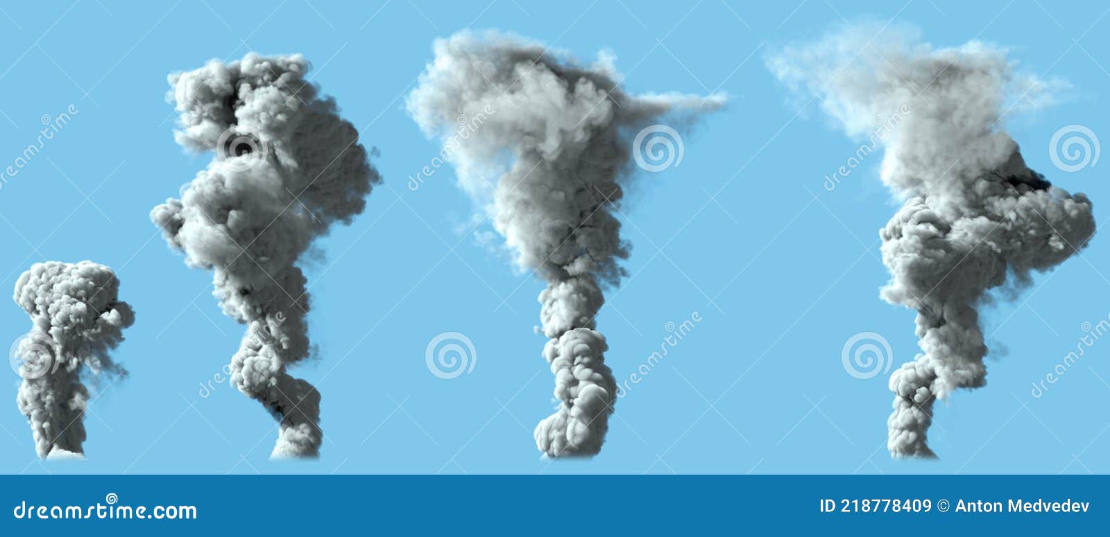4 Different Images of Solid Gray Smoke Column As from Volcano or Large ...
