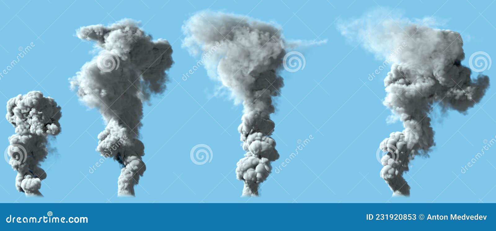 4 Renders Of Heavy White Smoke Column As From Volcano Or Huge ...