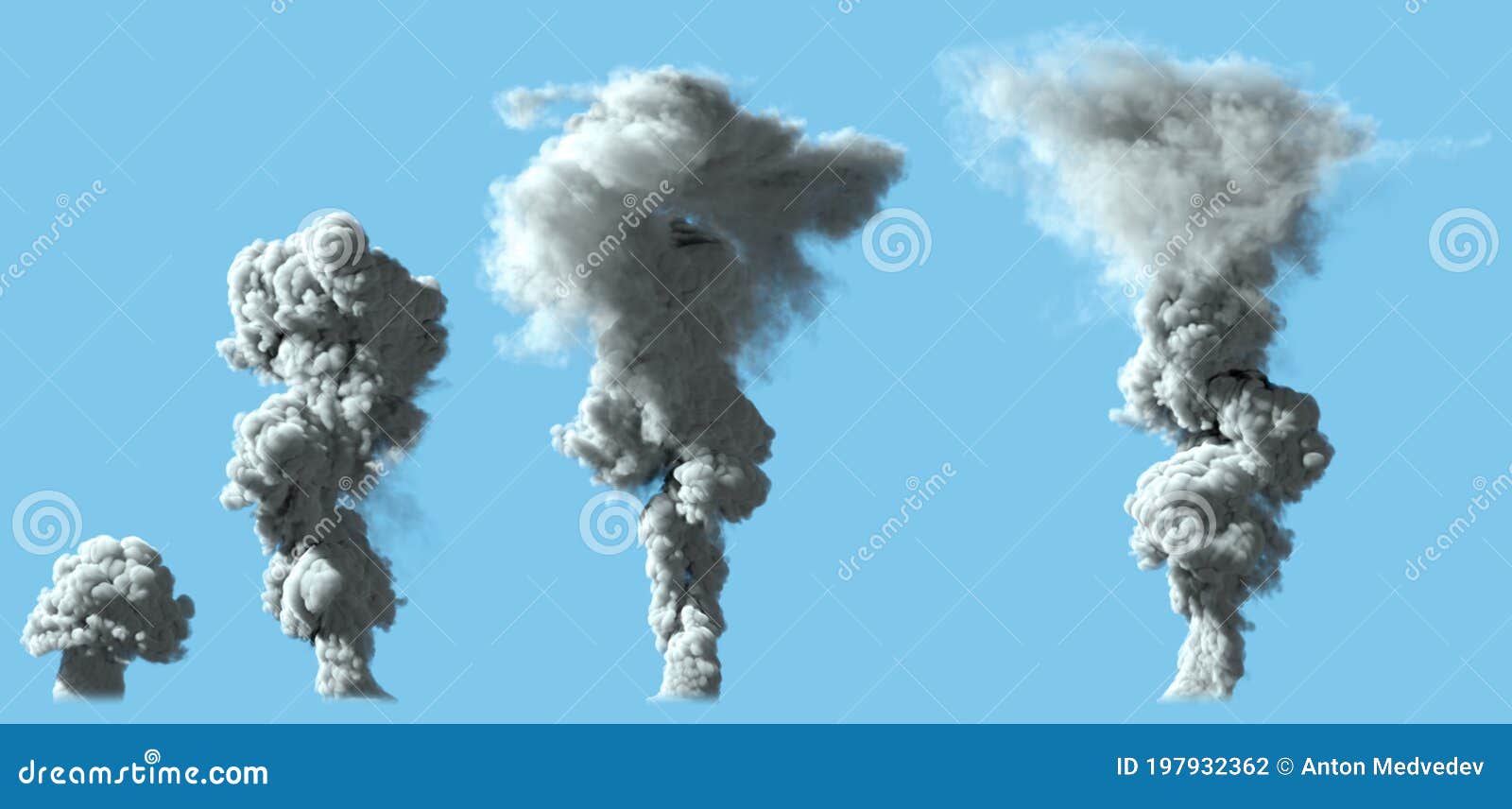 4 Images of Heavy Bright Smoke Column As from Volcano or Big Industrial ...