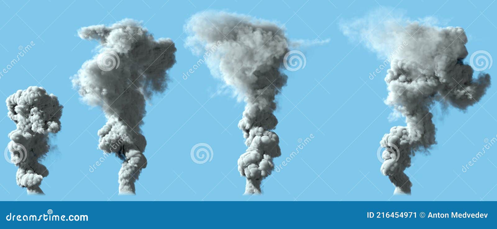 4 Different Images of Solid White Smoke Column As from Volcano or Large ...