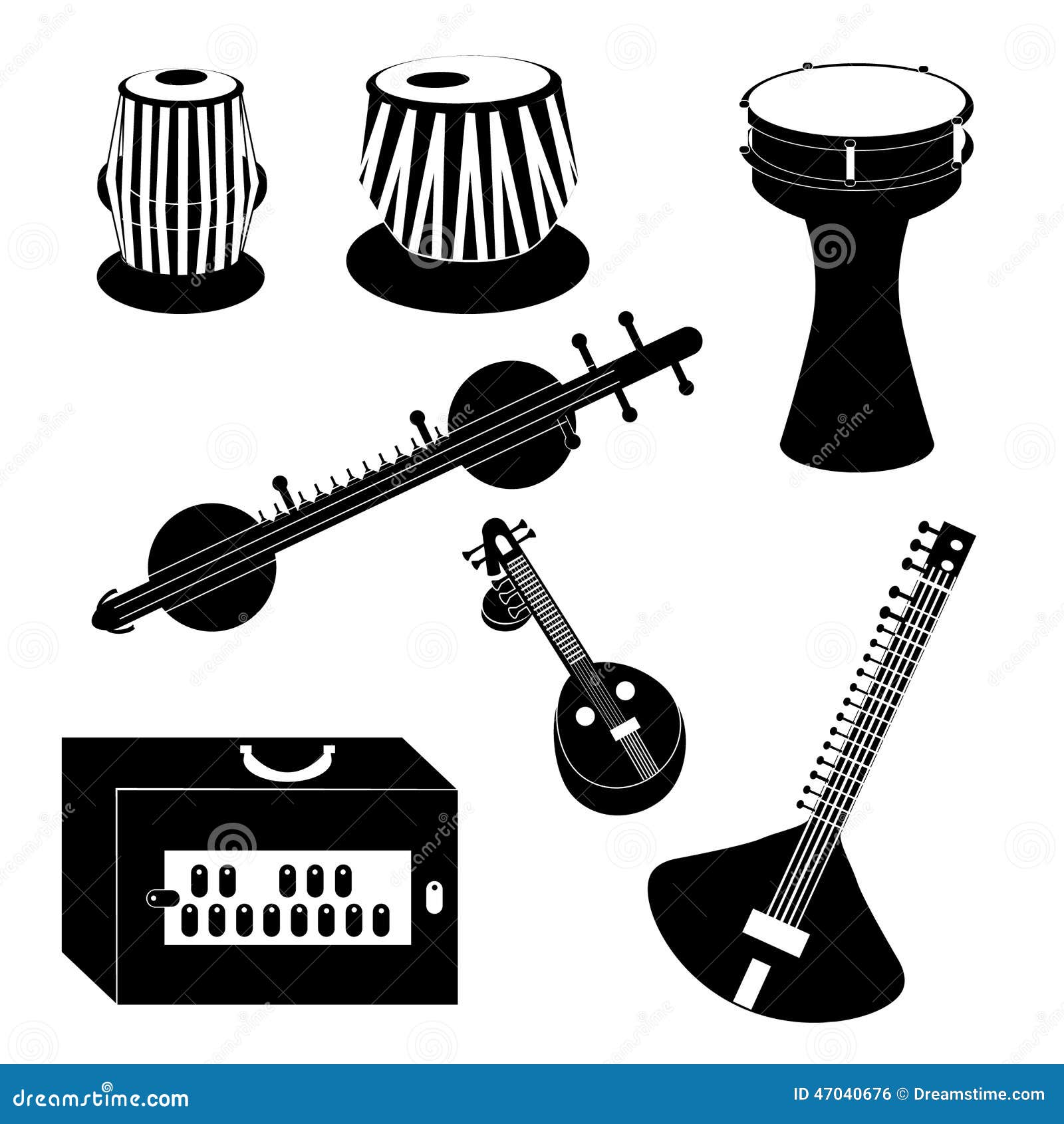 Different Indian and Turkish Musical Instruments Stock Illustration ...