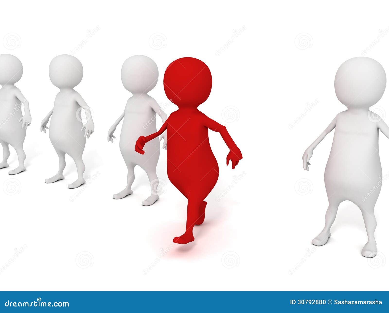 Different Individual 3d Man in a Group Make First Step Out Stock ...