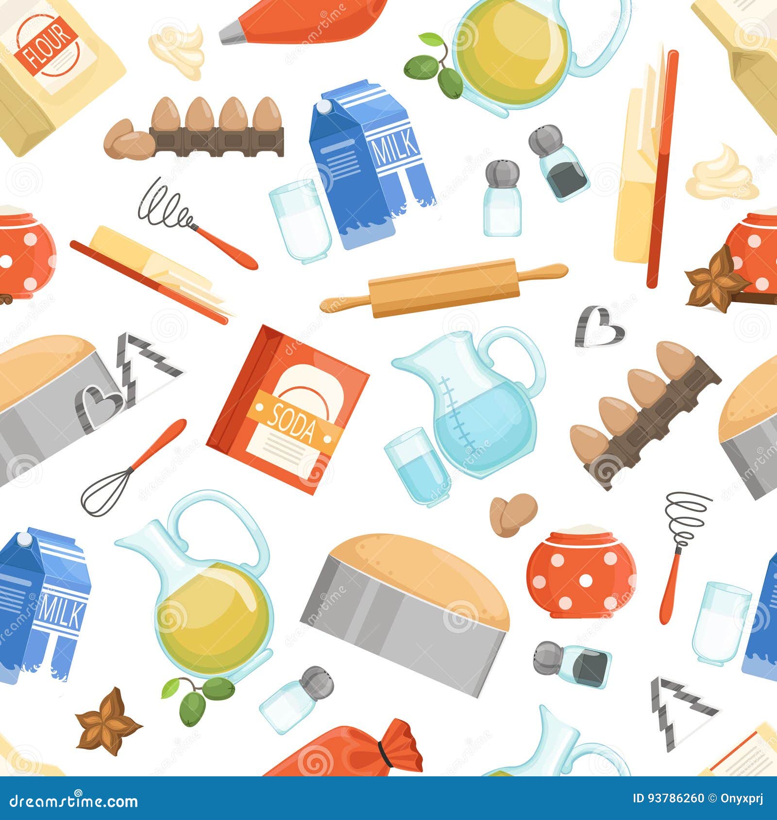 Different Ingredients for Cooking Bakery Foods. Vector Seamless Pattern ...
