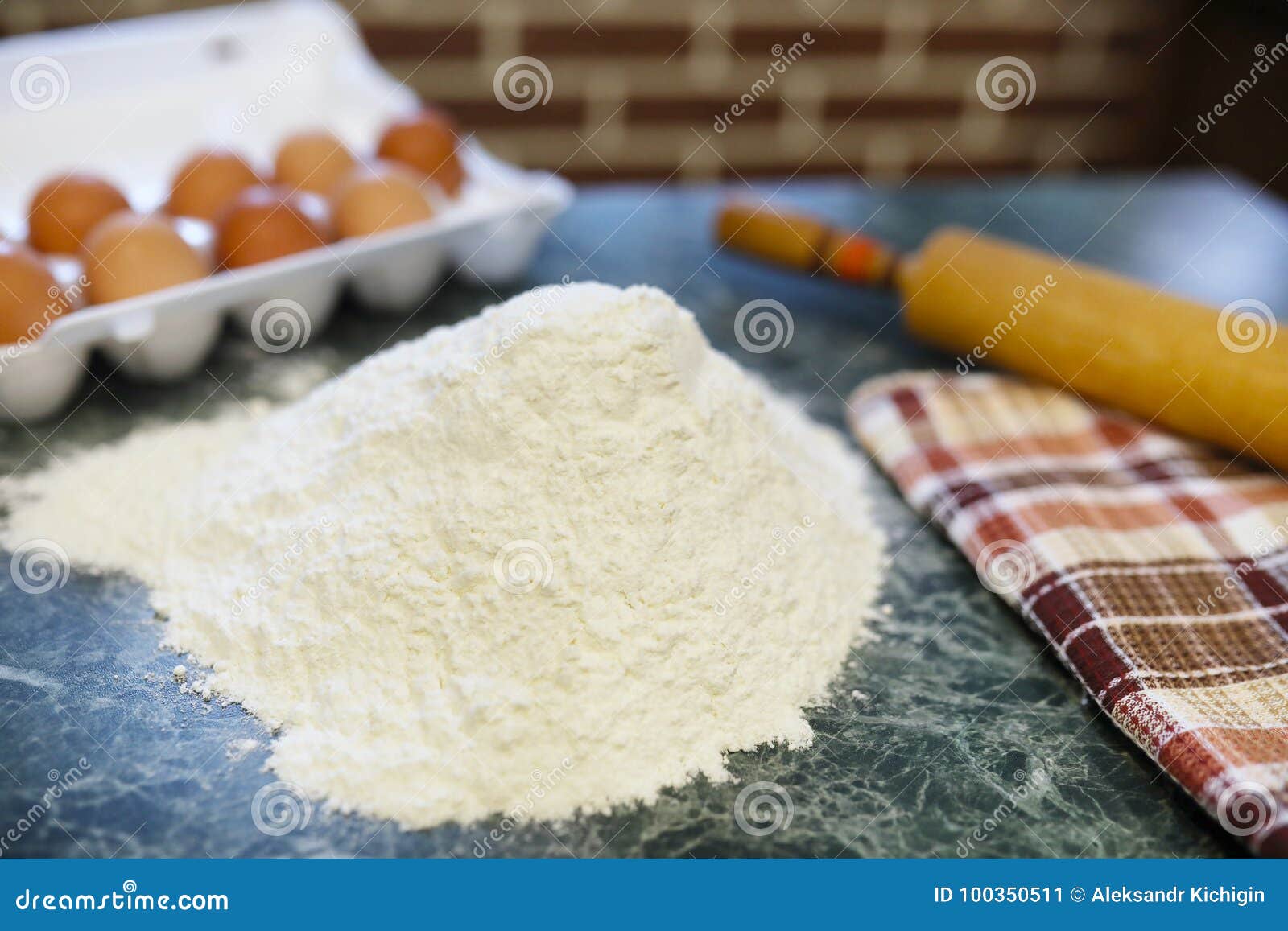 Different Ingredients for Preparing Flour Products on Kitchen Ta Stock ...