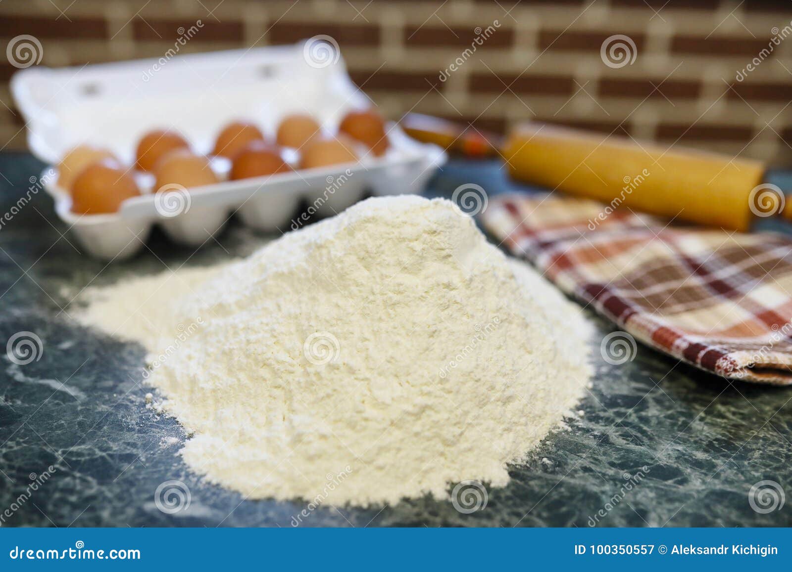 Different Ingredients for Preparing Flour Products on Kitchen Ta Stock ...