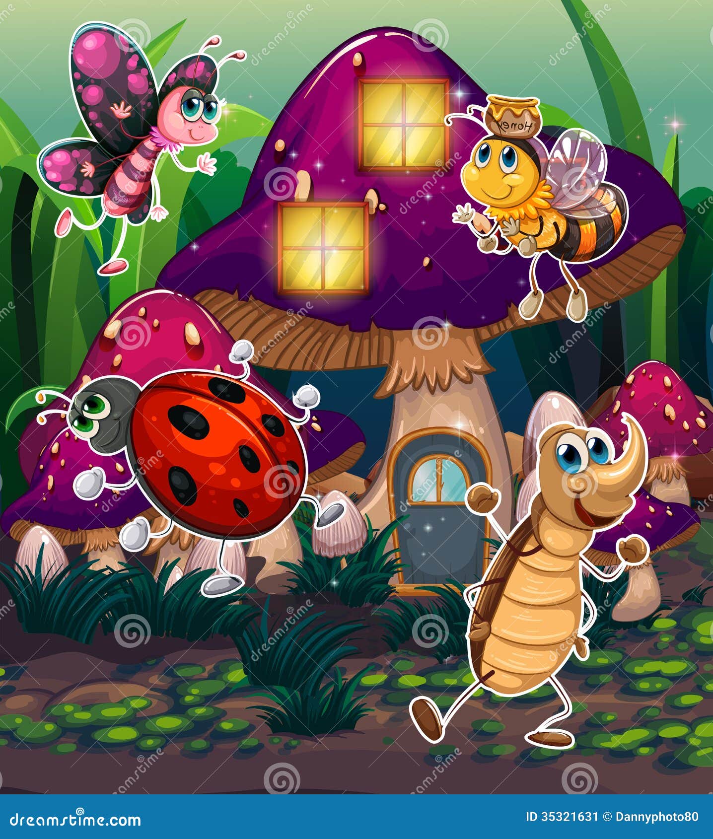 Different Insects Near the Mushroom House Stock Vector - Illustration ...