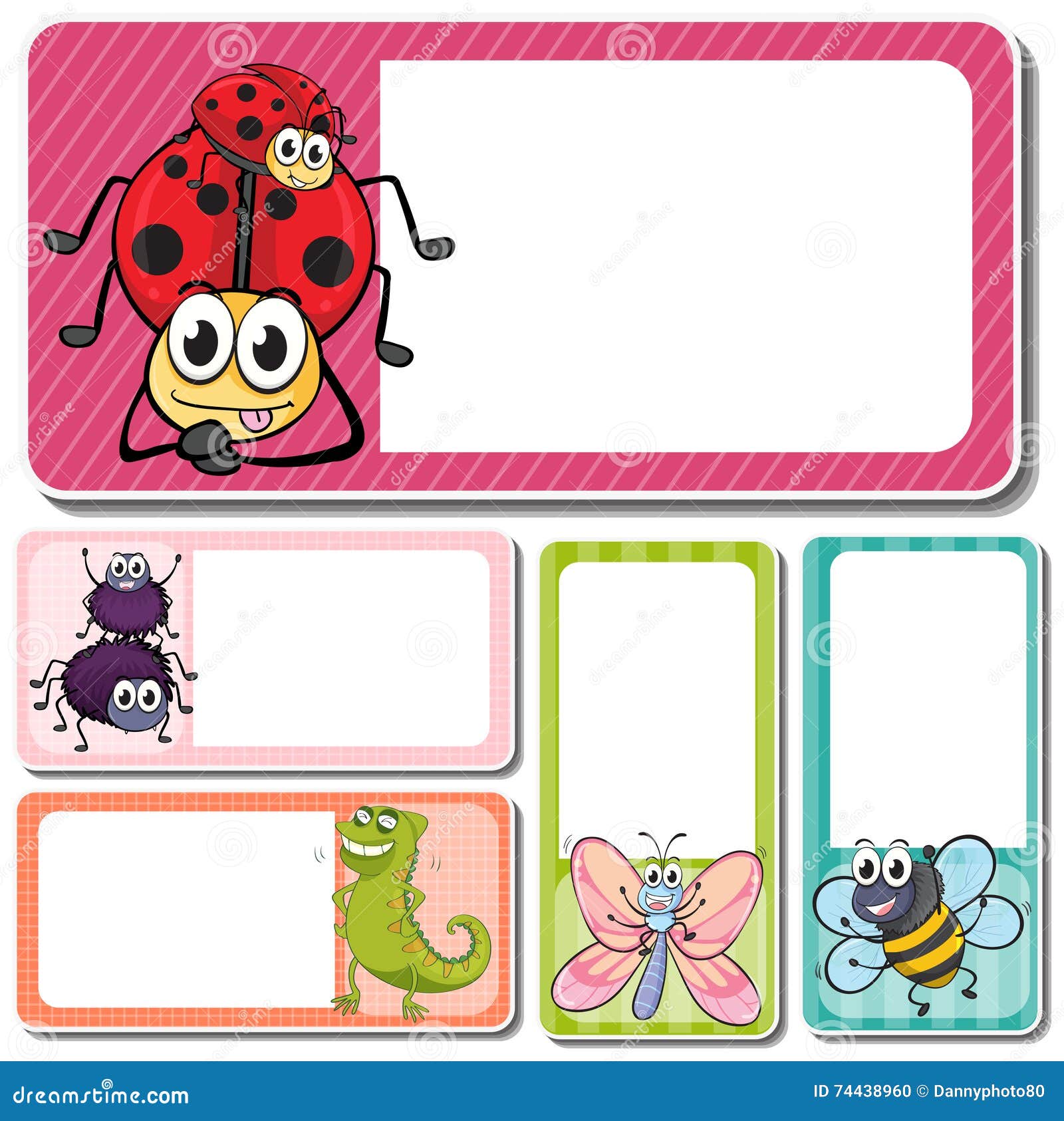 Different Insects on Square Labels Stock Vector - Illustration of path ...
