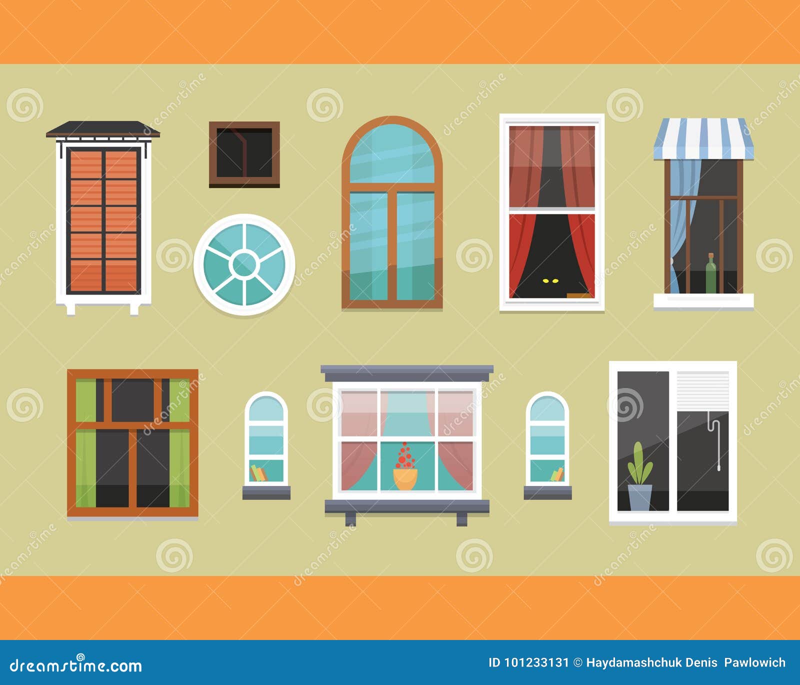 Different Interior Windows of Various Forms Vector Illustration. Stock ...