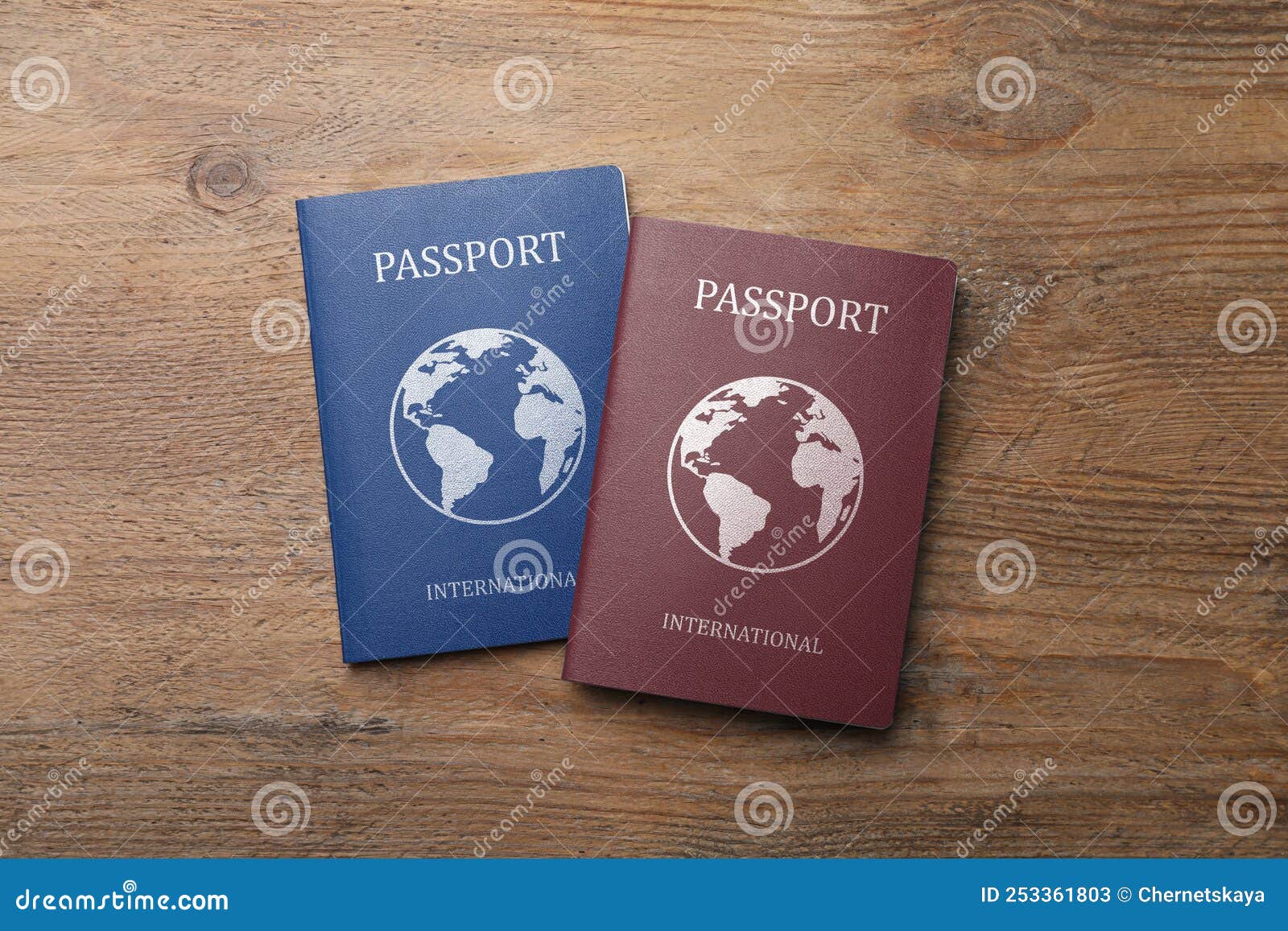 Different International Passports on Wooden Table, Flat Lay Stock Image ...