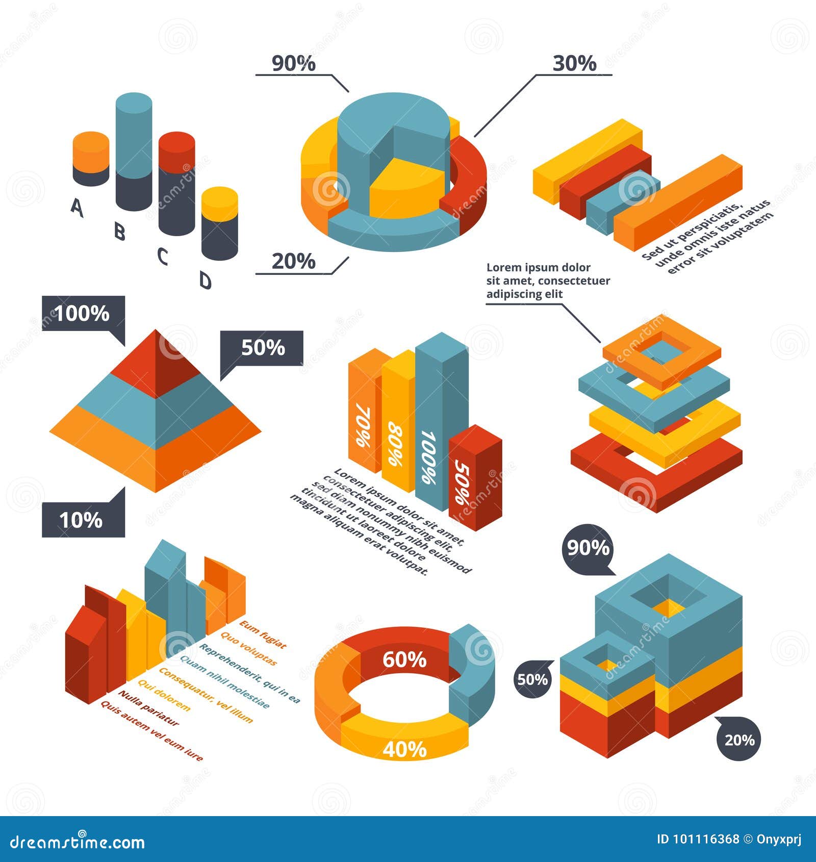 Different Isometric Elements For Business Infographic. Graphic Diagrams ...