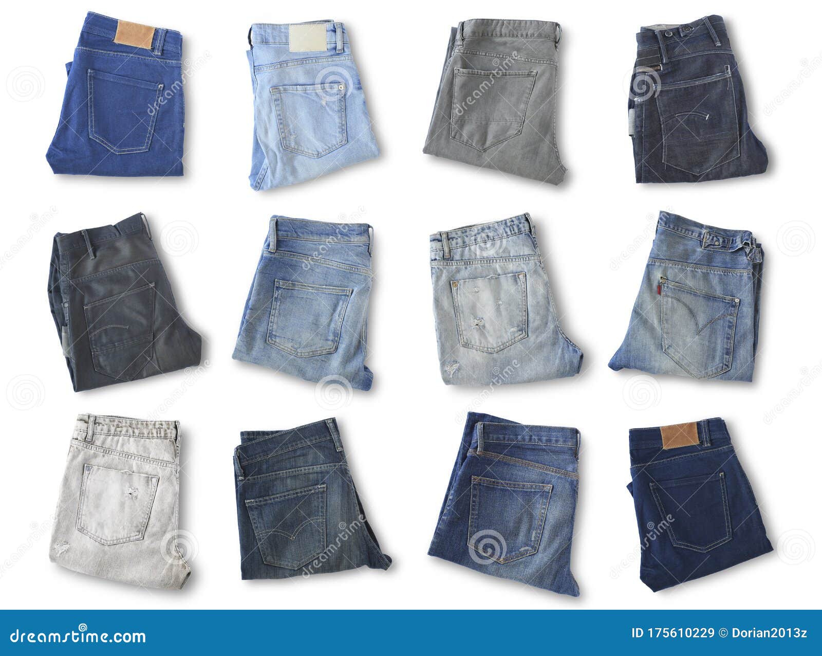 Set Of Different Jeans Pocket Isolated On White Background. Blue Jeans ...