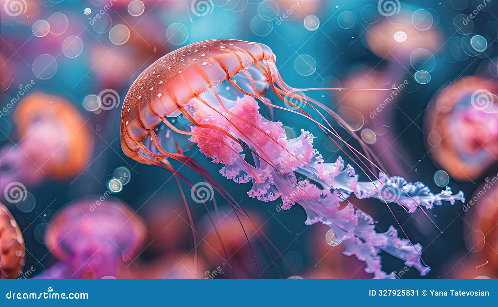 Different Jellyfish Underwater. Selective Focus. Stock Illustration ...