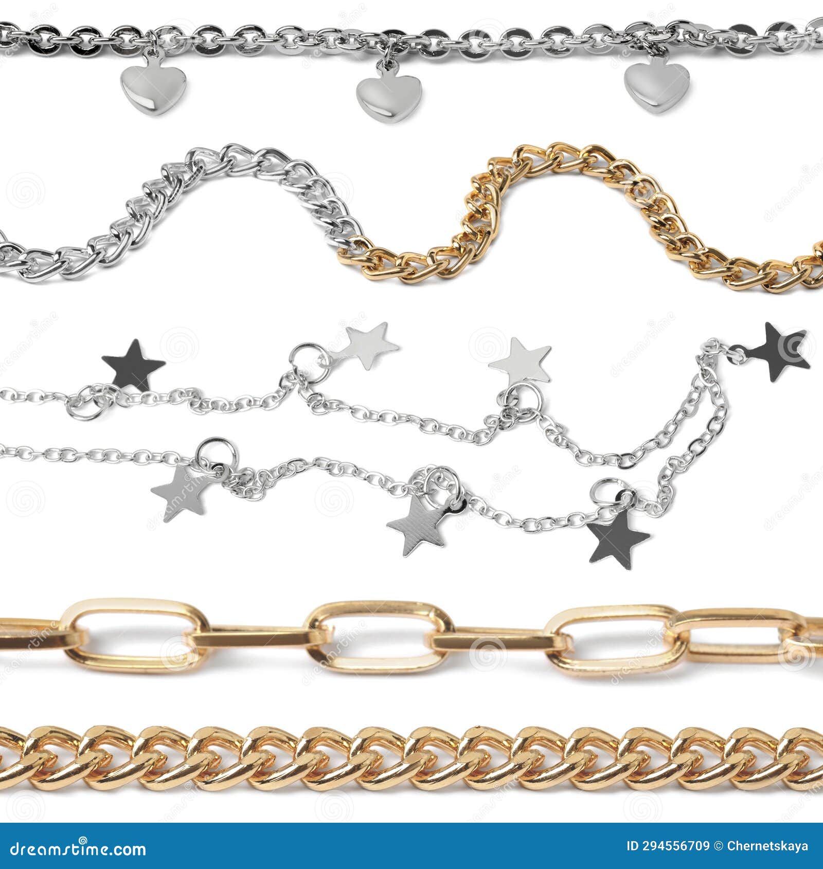 Different Jewellery Chains Isolated on White, Collage Design Stock ...