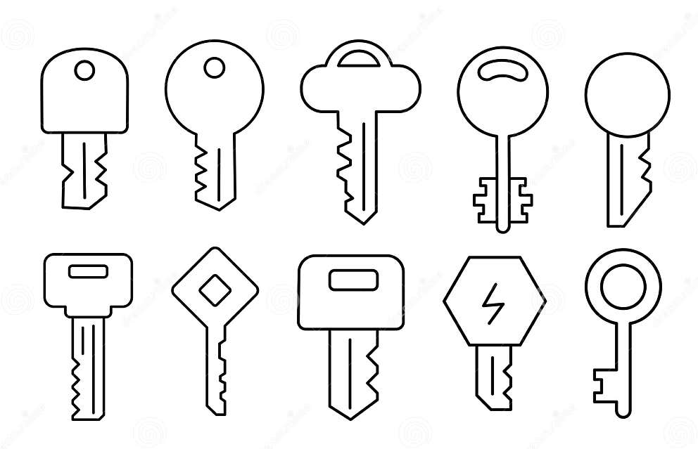 Different Keys Set. Vector Line. Editable Outline Stroke. Stock ...