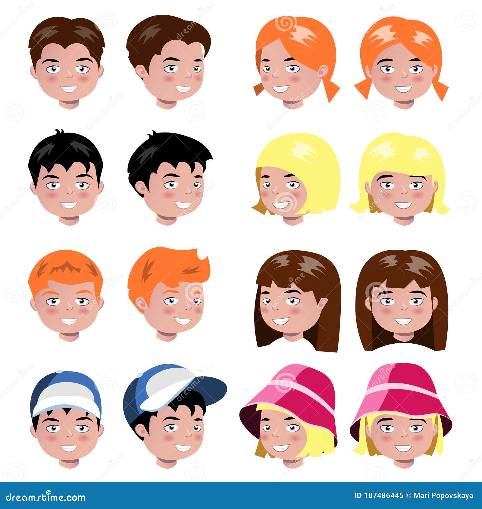 Different Kids Faces Set Isolated Stock Vector - Illustration of head ...