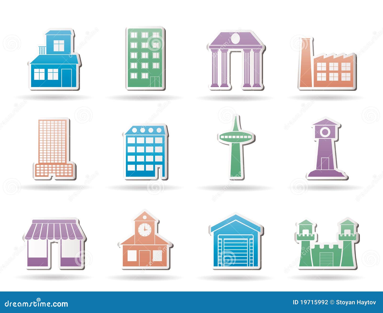 Different Kind of Building and City Icons Stock Vector - Illustration ...