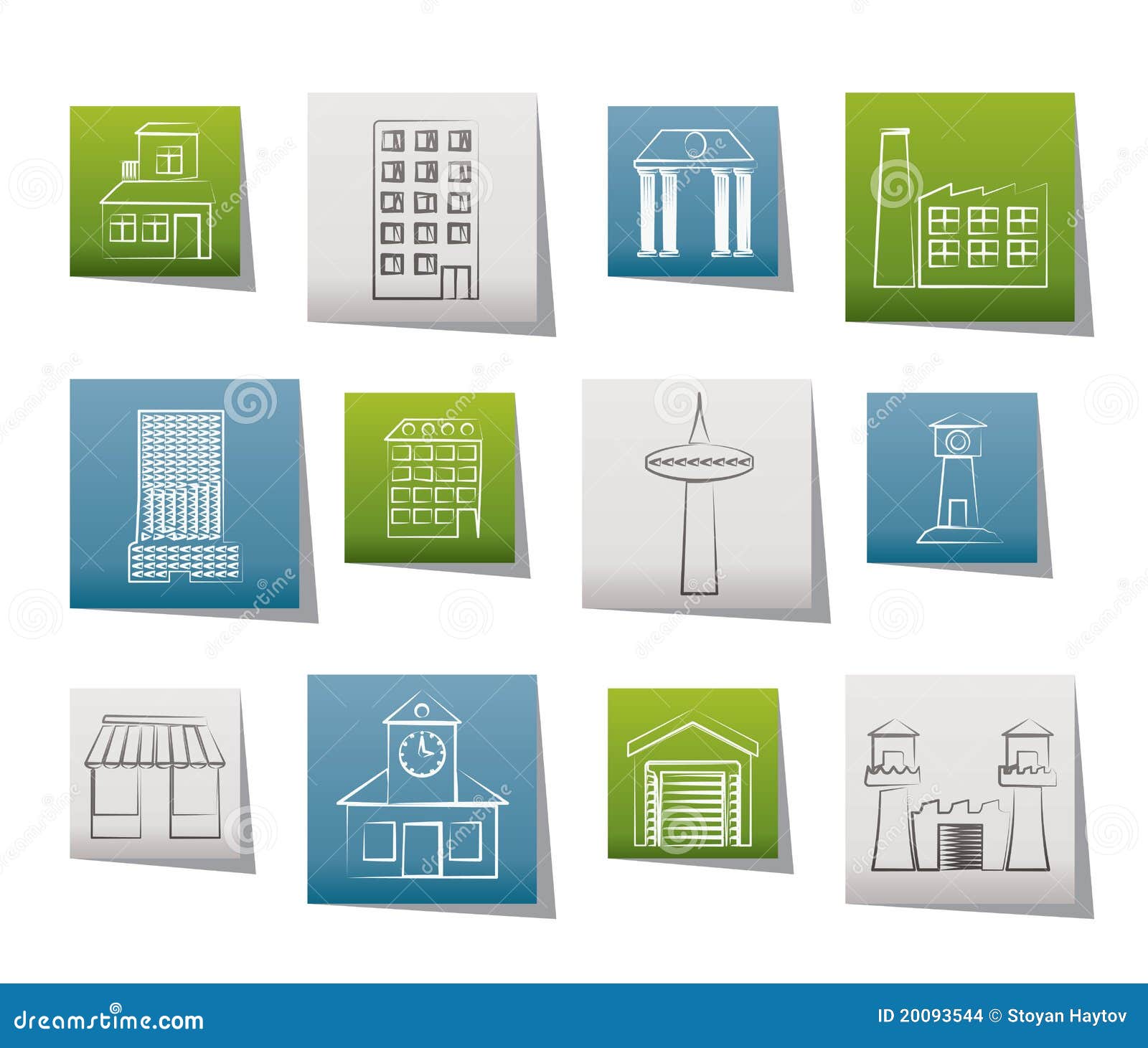 Different Kind of Building and City Icons Stock Vector - Illustration ...