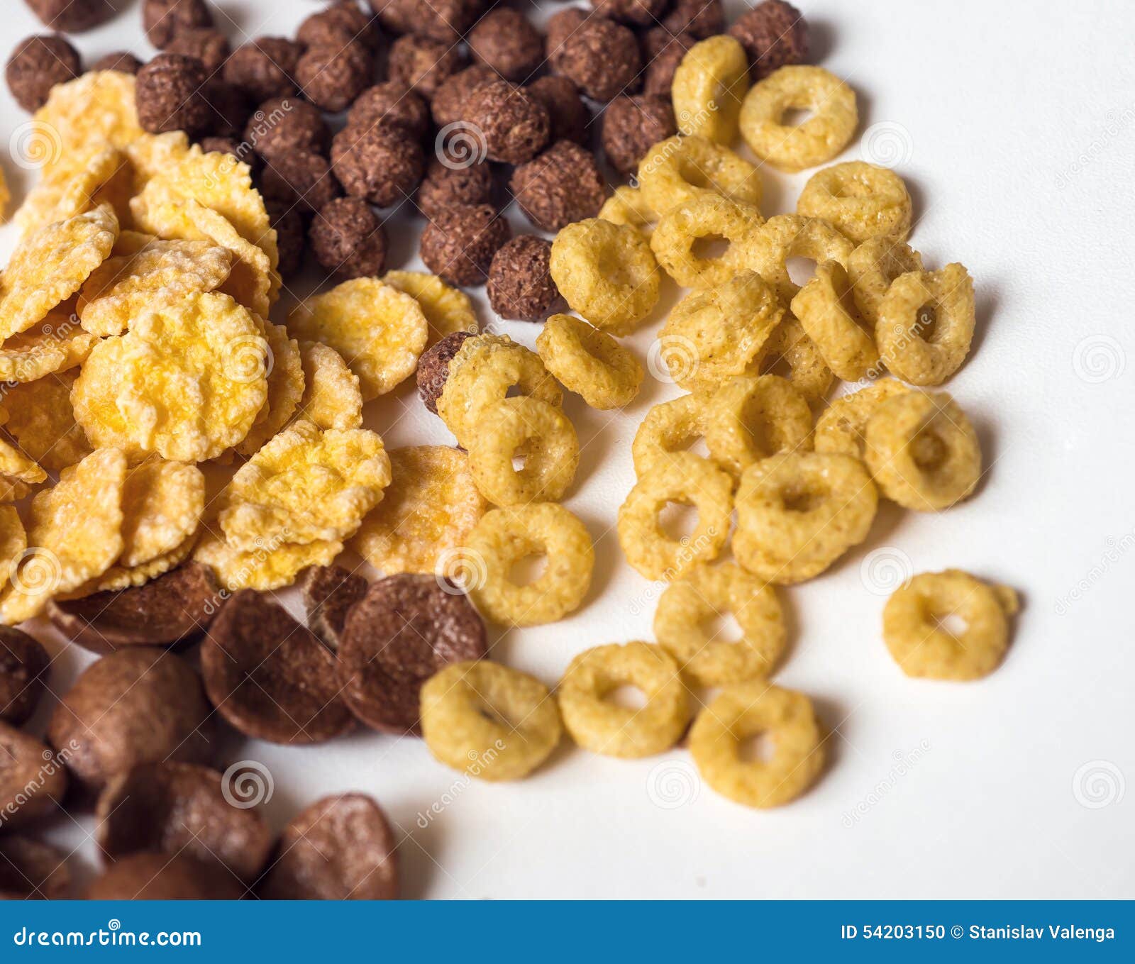 Different Kind of Cornflakes on White Background Stock Photo - Image of ...