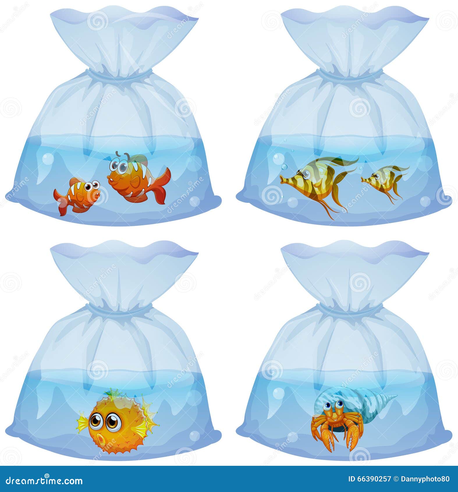 Different Kind of Fish in the Bags Stock Vector - Illustration of crab ...