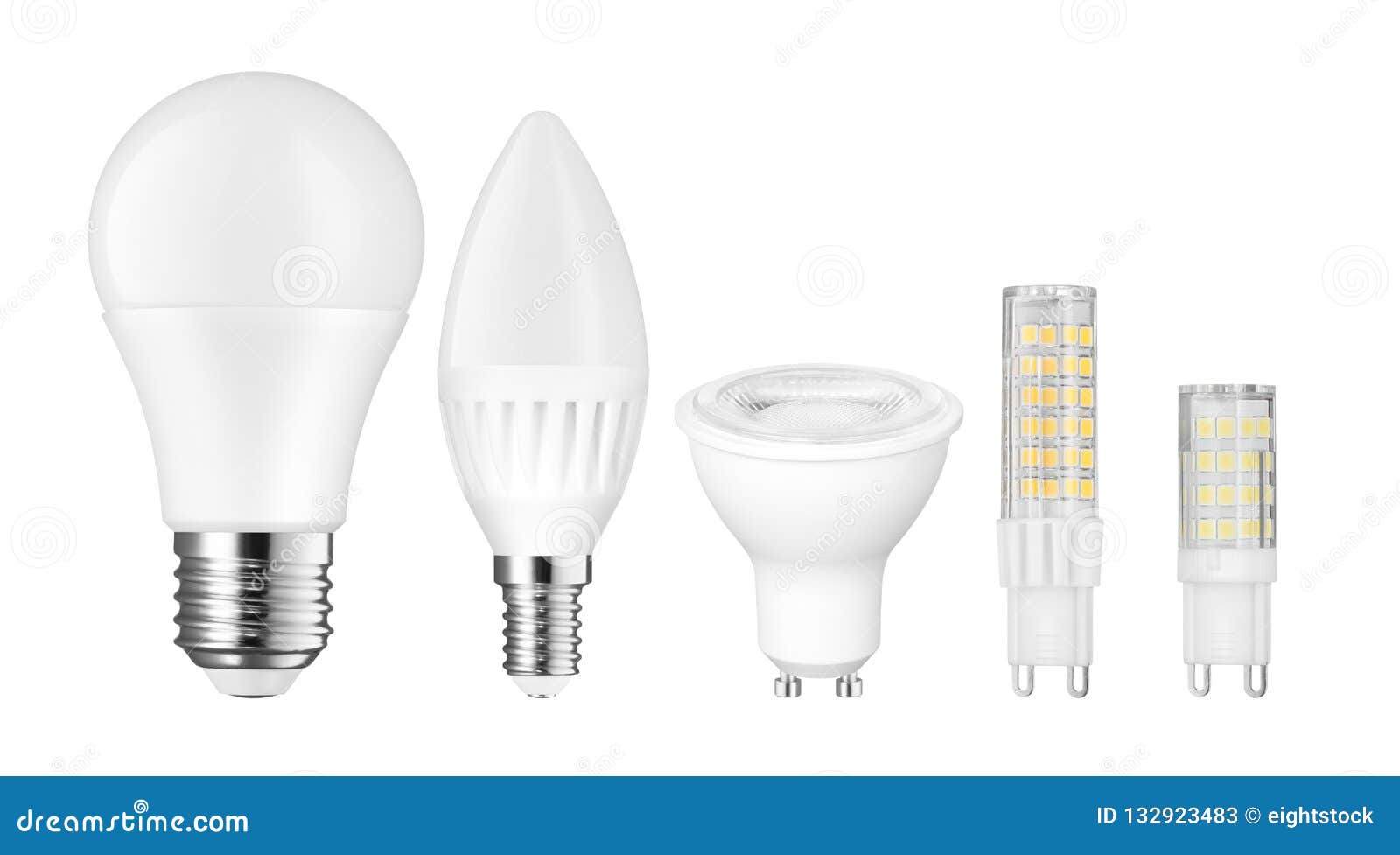 Different Kind of Light Bulb LED Isolated on White Background Stock ...