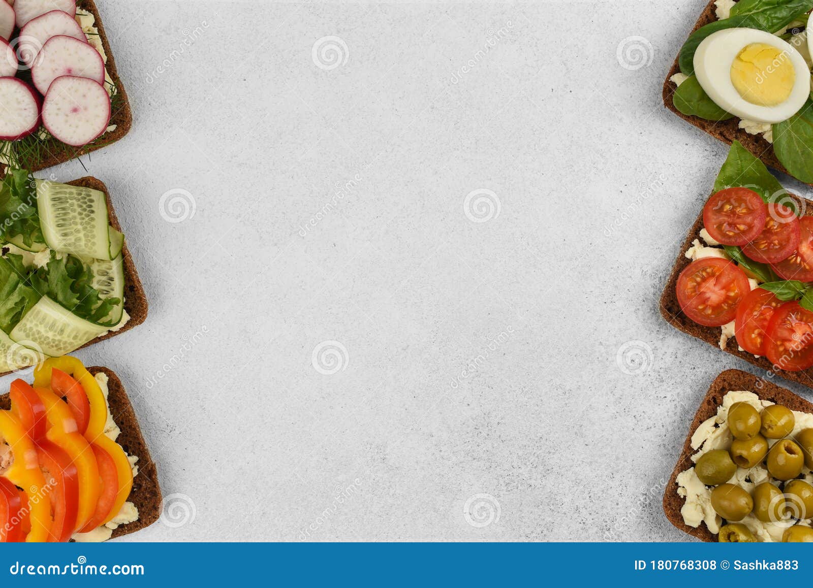 Different Kind of Open Faced Sandwiches for Breakfast. Copy Space ...