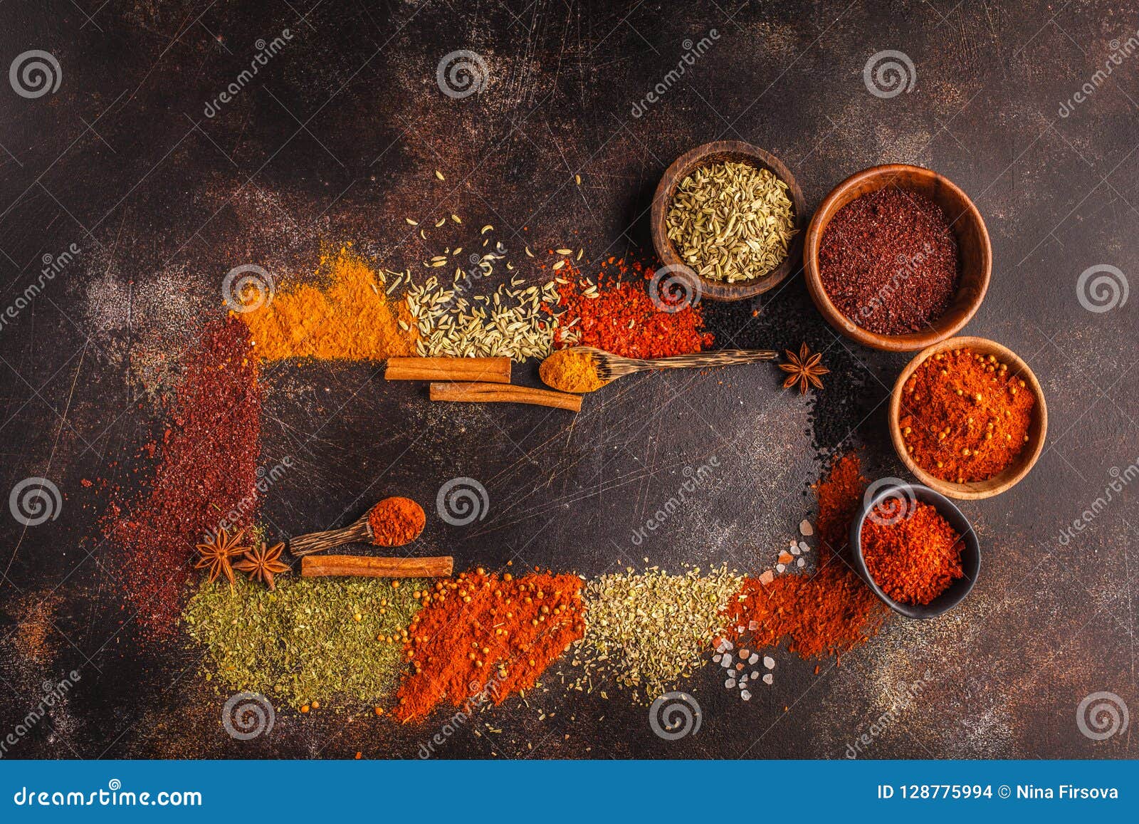 Different Kind of Spices on Dark Background. Stock Photo - Image of ...