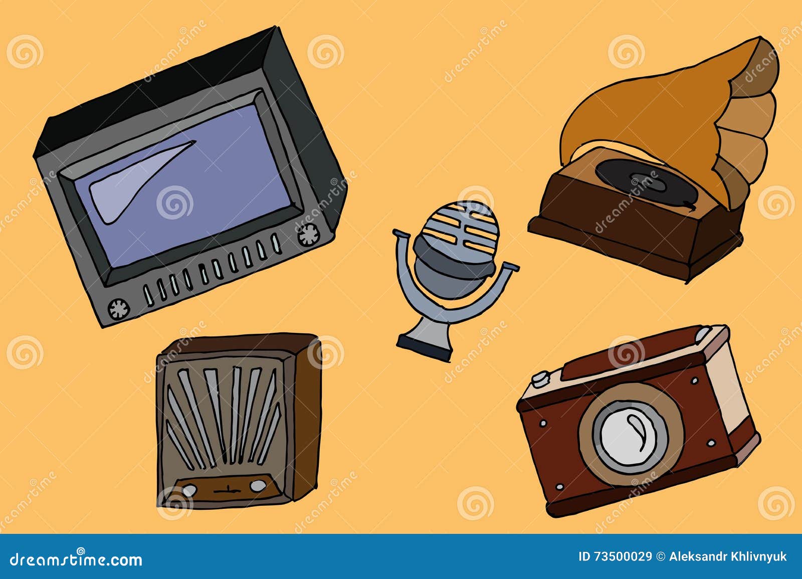 Vintage Devices Icons. Retro Tech Media, Television Tv, Audio Radio ...