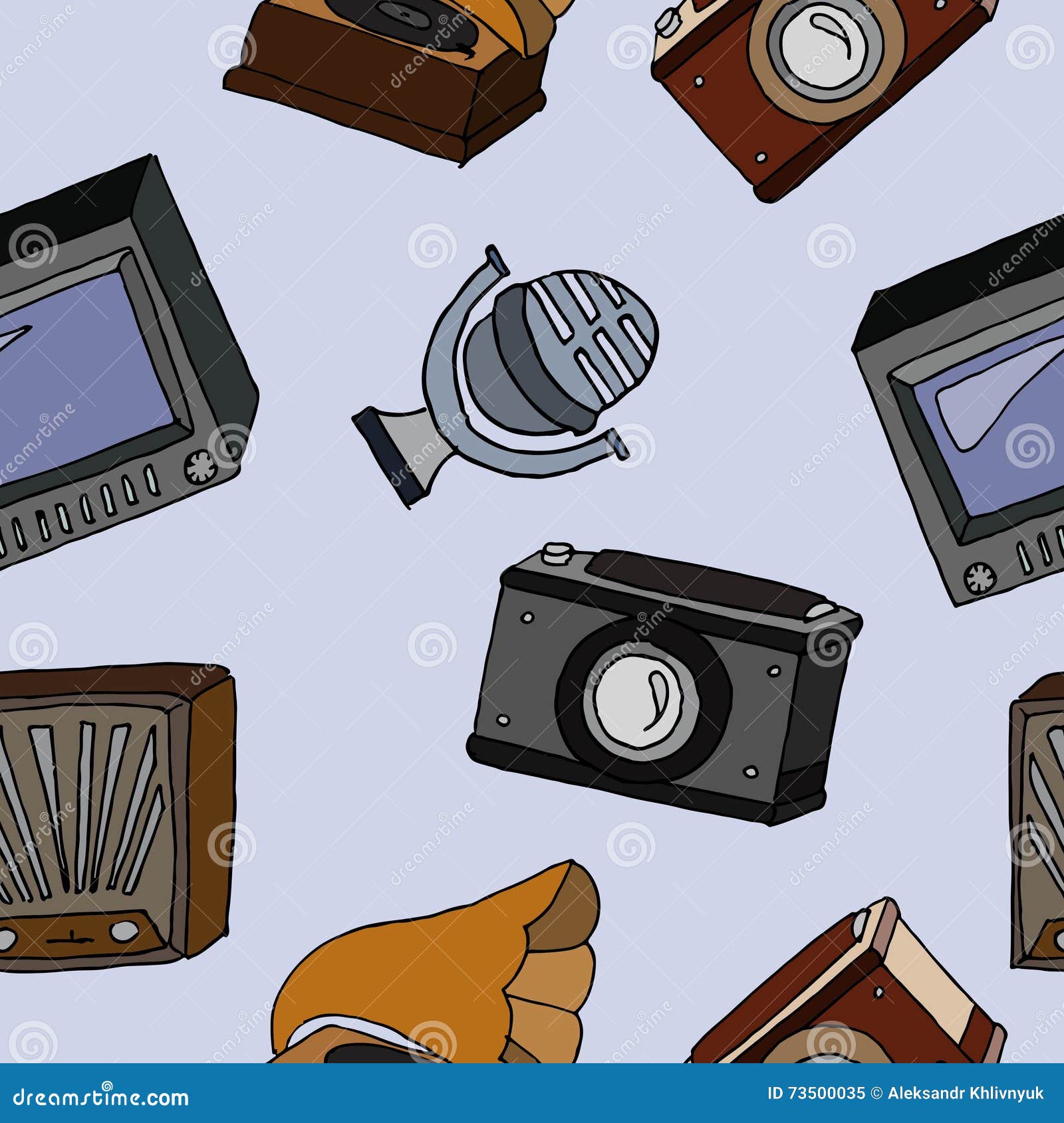 Vintage Devices Seamless Pattern. Retro Tech Media, Television Tv ...