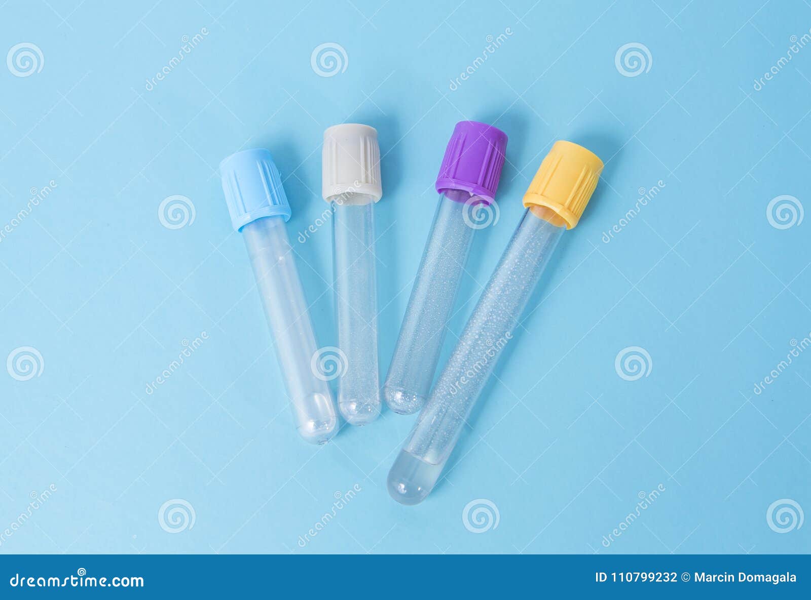 Different Kinds of Blood Testing Tubes Lying at the Blu Stock Photo ...
