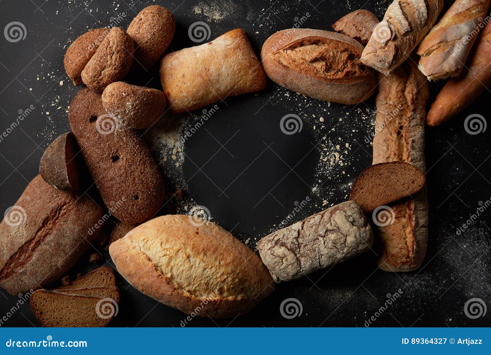 Different Kinds of Bread on Background Stock Image - Image of brown ...
