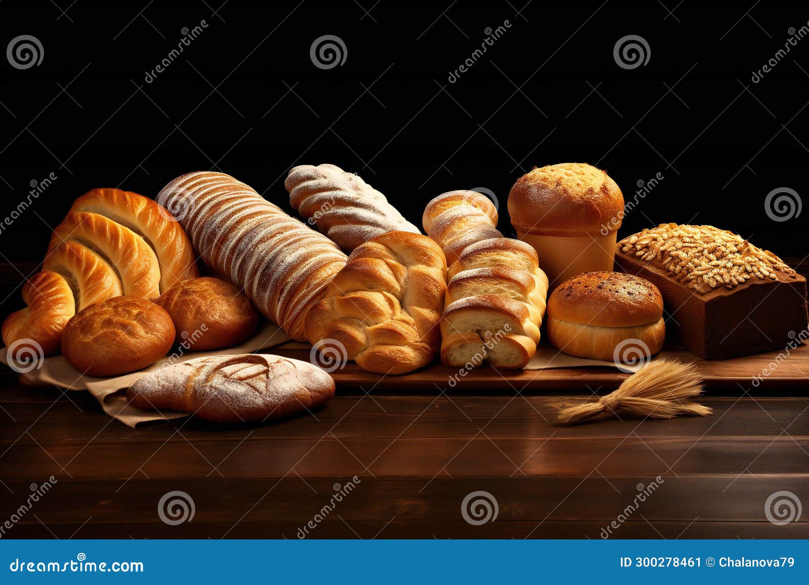 Different Kinds of Bread Rolls on Black Board from Above. Kitchen or ...