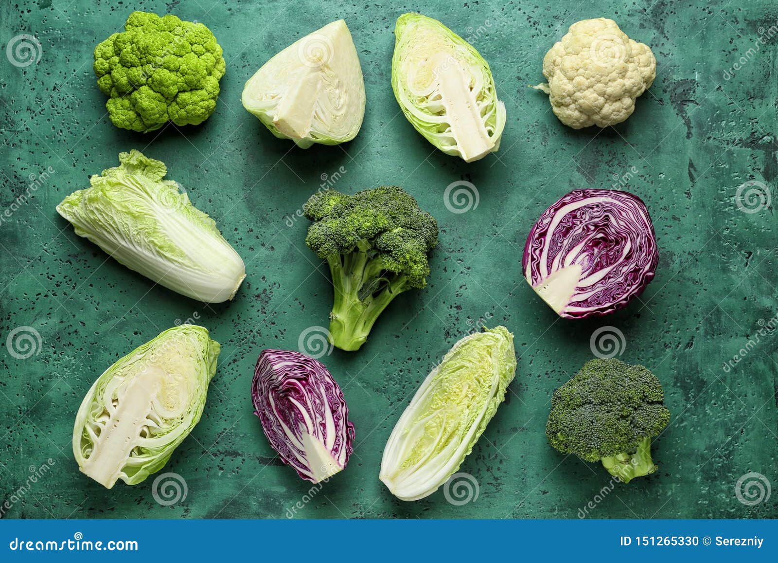 Different Kinds of Cabbage on Color Background Stock Photo - Image of ...
