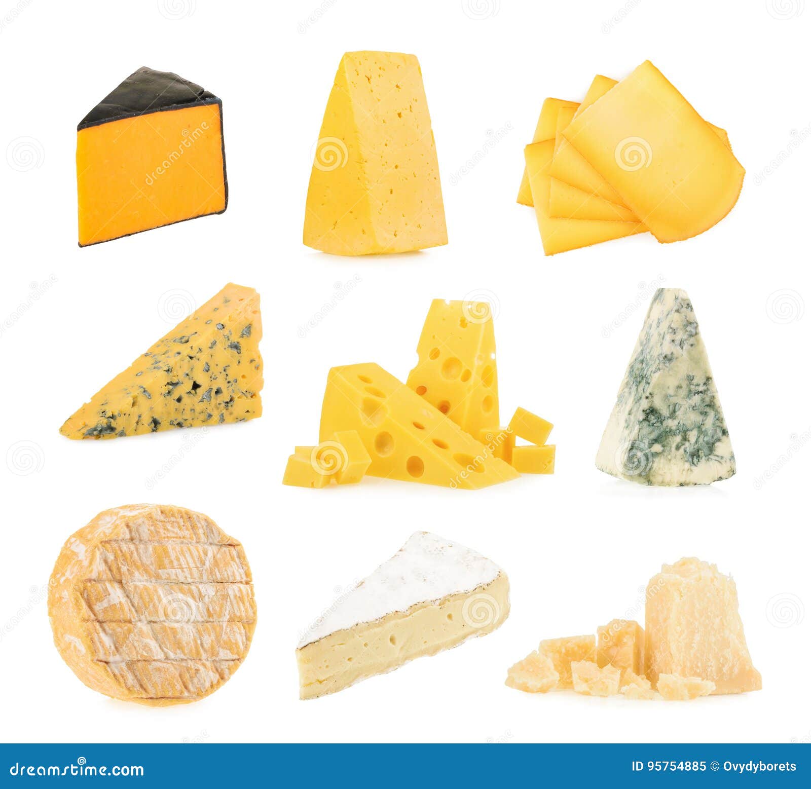 Different Kinds of Cheeses Isolated on White Background Stock Image ...