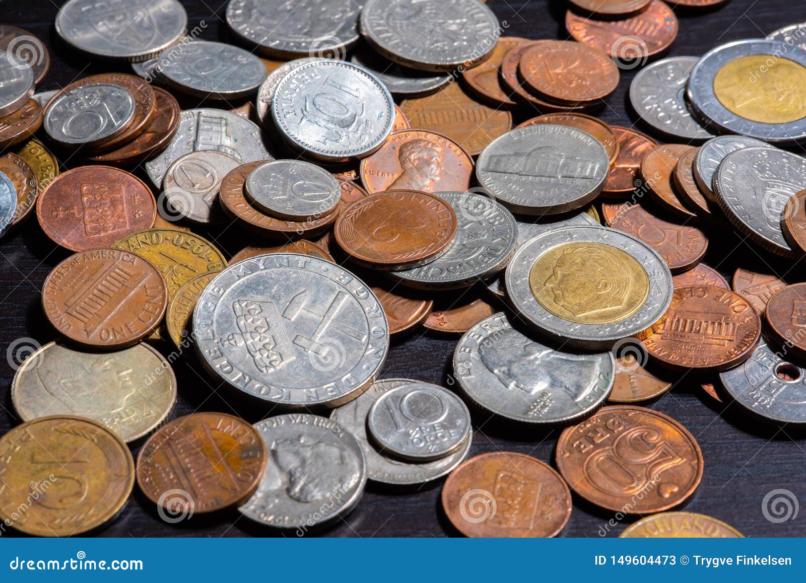 Different Kinds of Coins on a Black Table Stock Image - Image of kinds ...