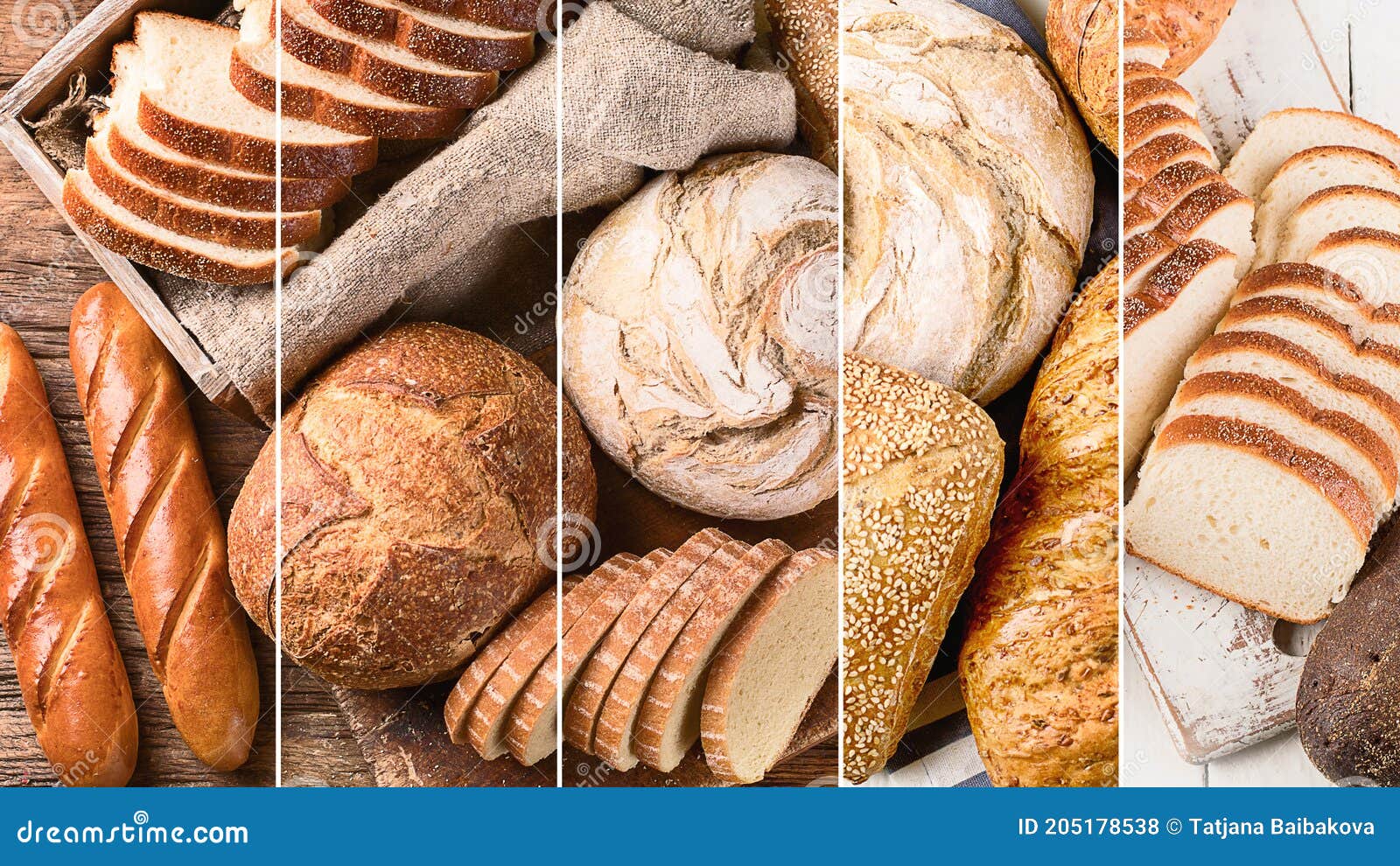 Different Kinds of Fresh Bread Collage. Food Stock Photo - Image of ...