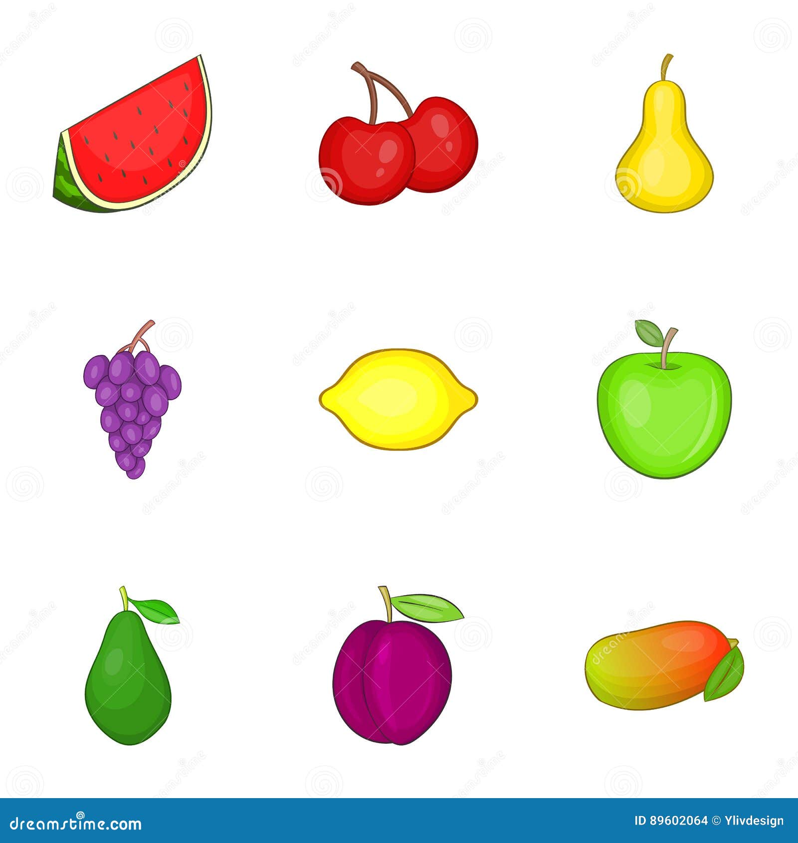 Different Kinds of Fruit Icons Set, Cartoon Style Stock Vector ...