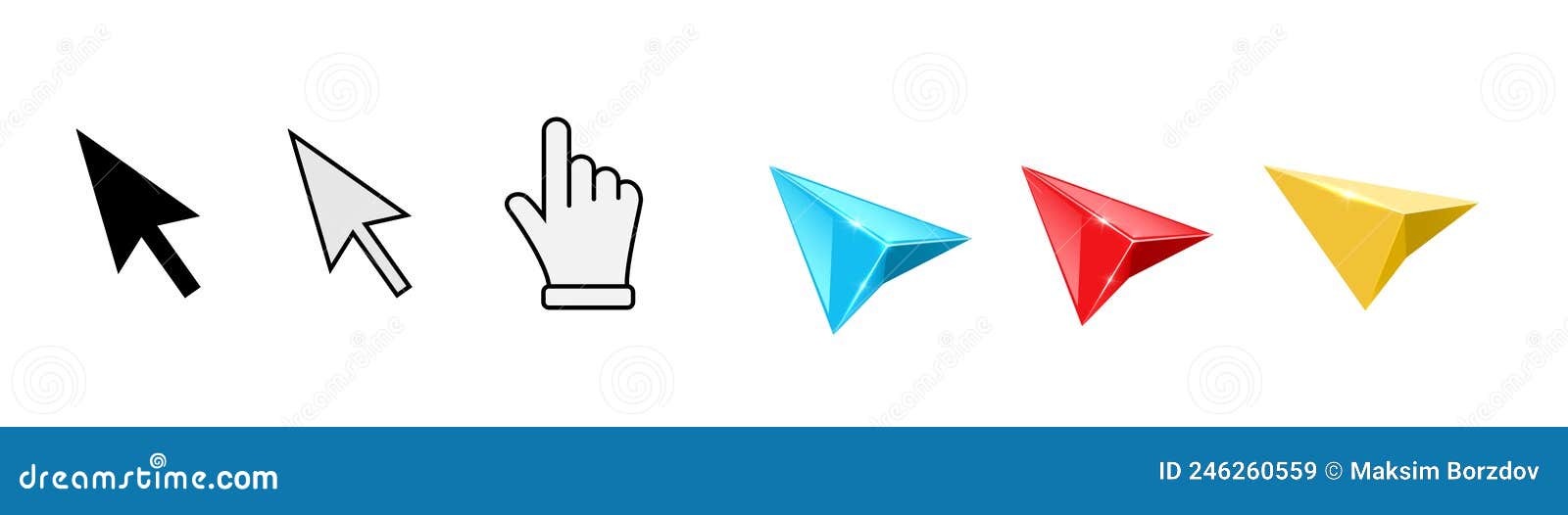 Different Kinds of Mouse 3D Cursors Vector Set. Stock Vector ...