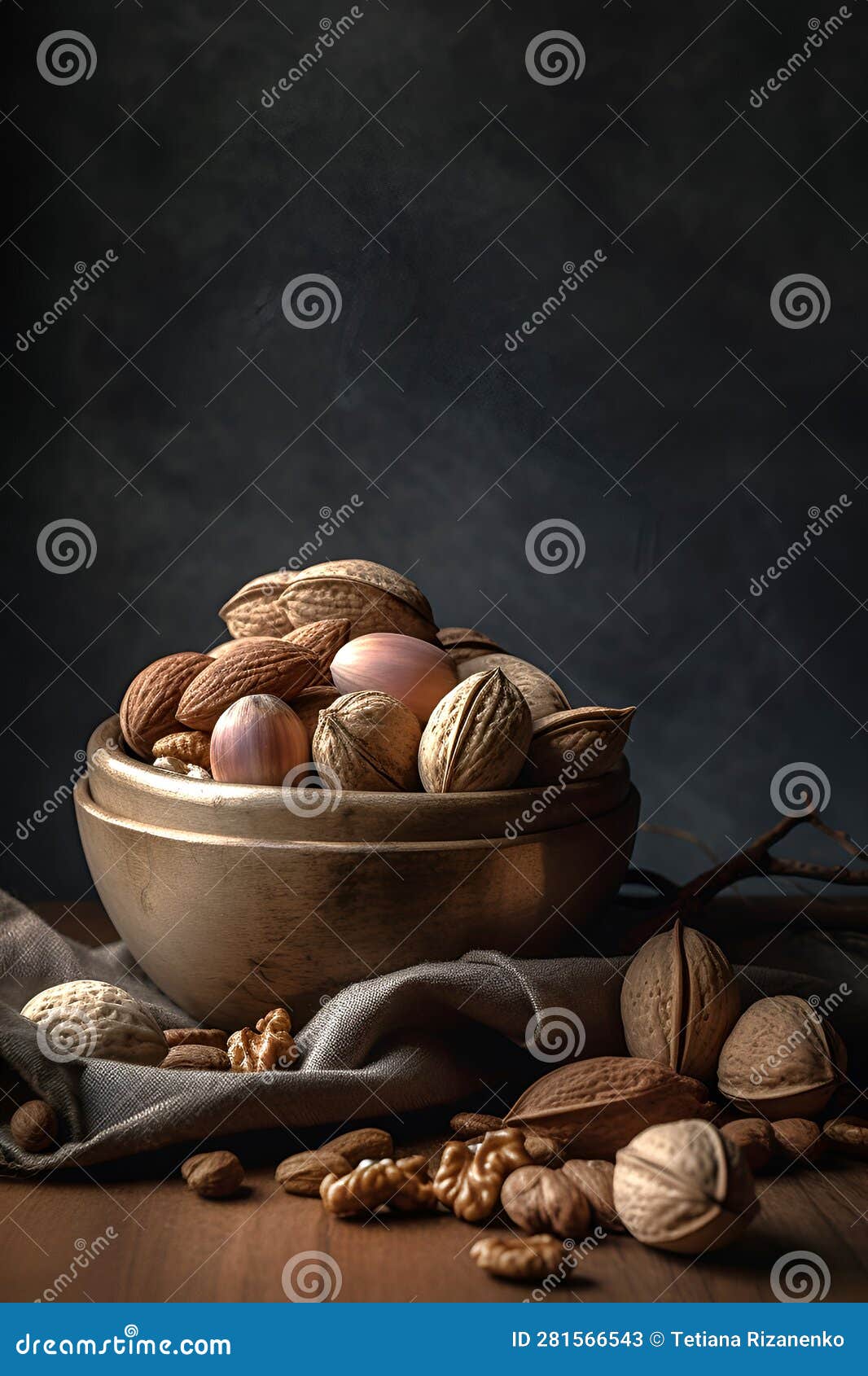 Different Kinds of Nuts in Shell on Dark Background. AI Generated Stock ...