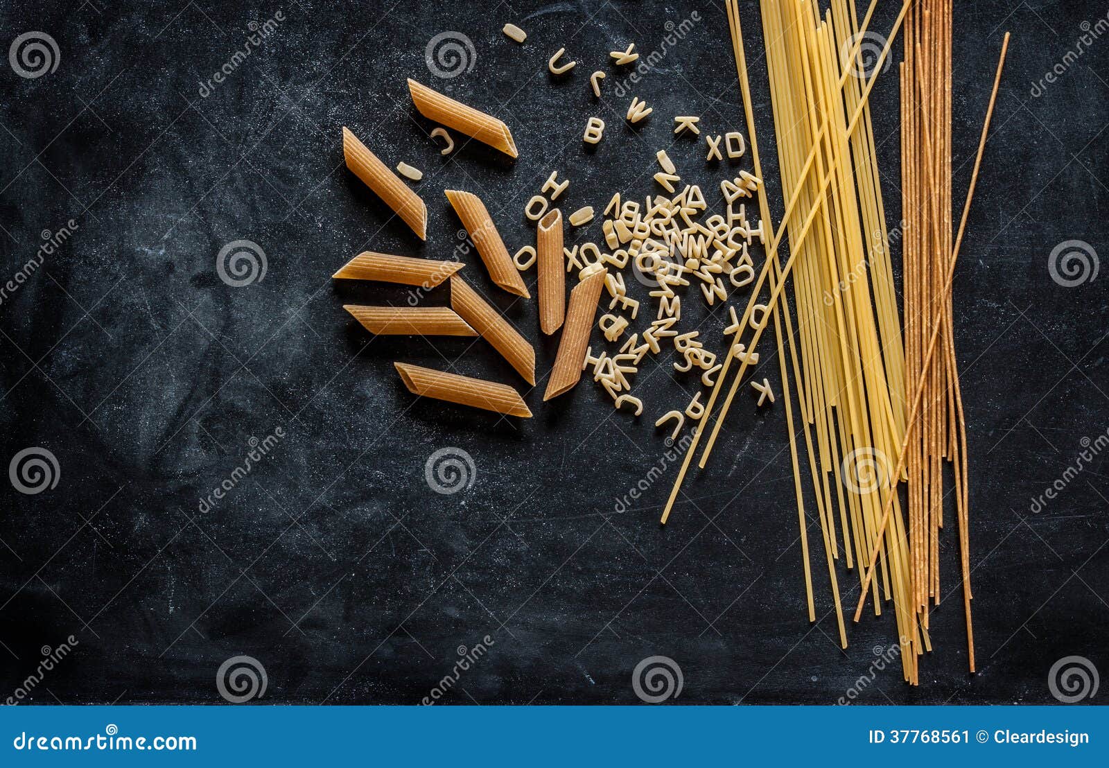 Different Kinds of Pasta on Black Chalkboard Stock Image - Image of ...