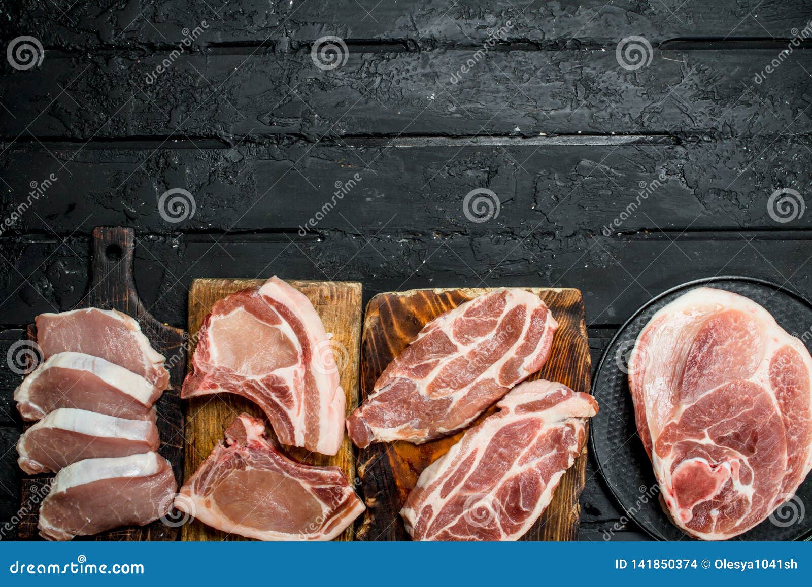 Different Kinds of Pork Meat Stock Photo - Image of butcher, assortment ...