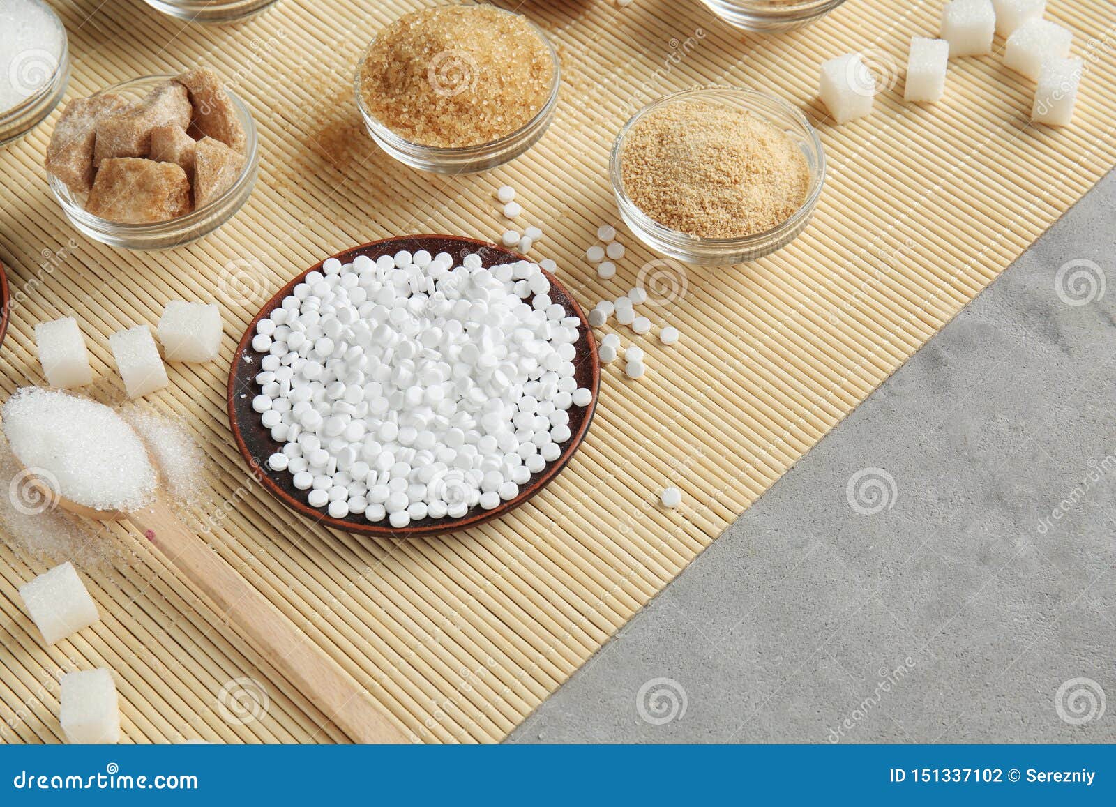 Different Kinds of Sugar on Grey Table Stock Photo - Image of flakes ...